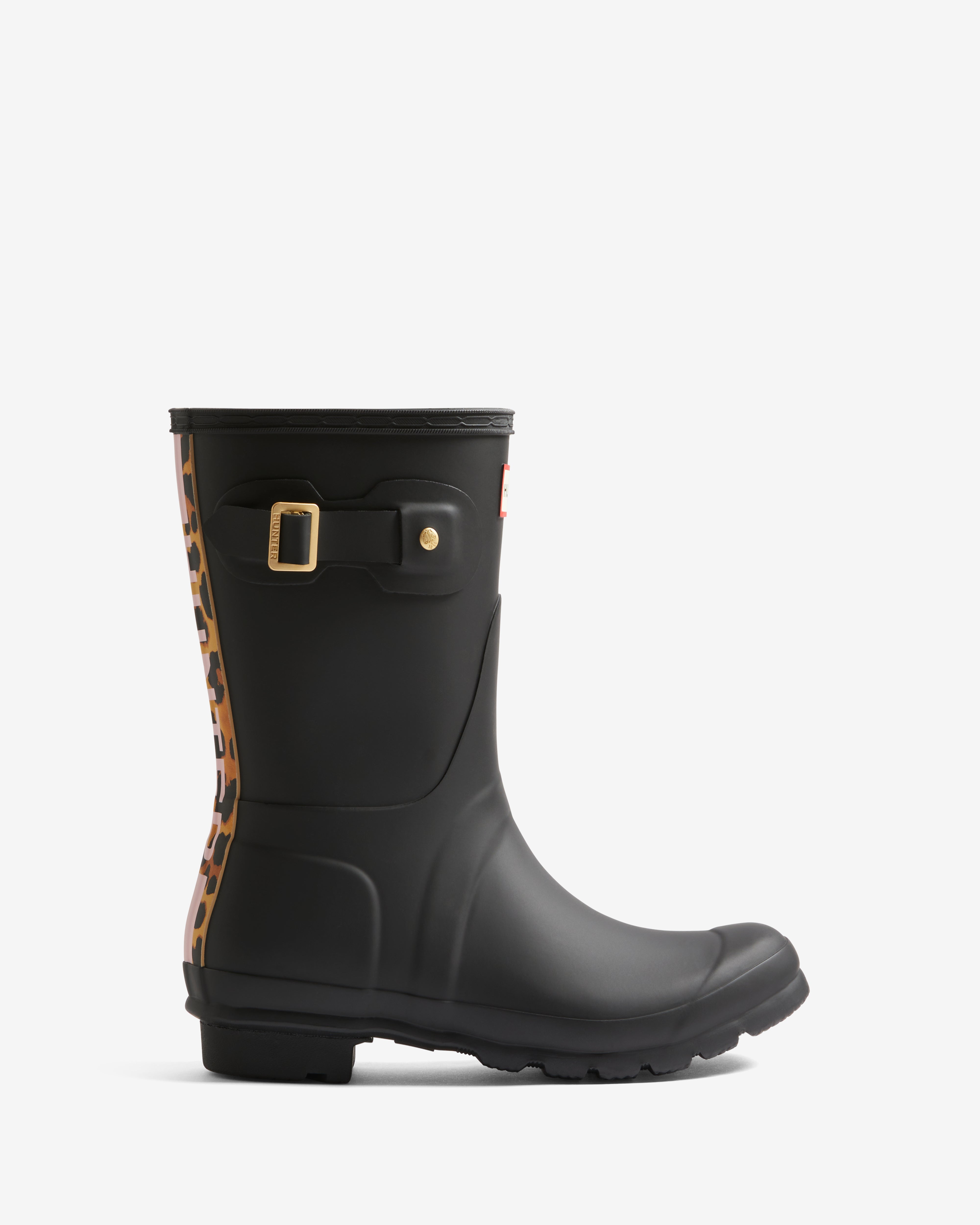 Women's Original Short Leopard Backstrap Boot Black – Hunter Boots